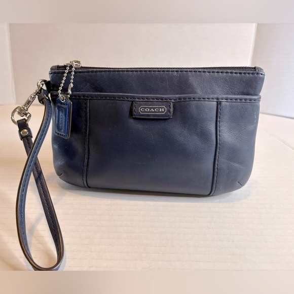 Coach | Bags | Coach Navy Blue Leather Wristlet Clutch With Minimalist ...